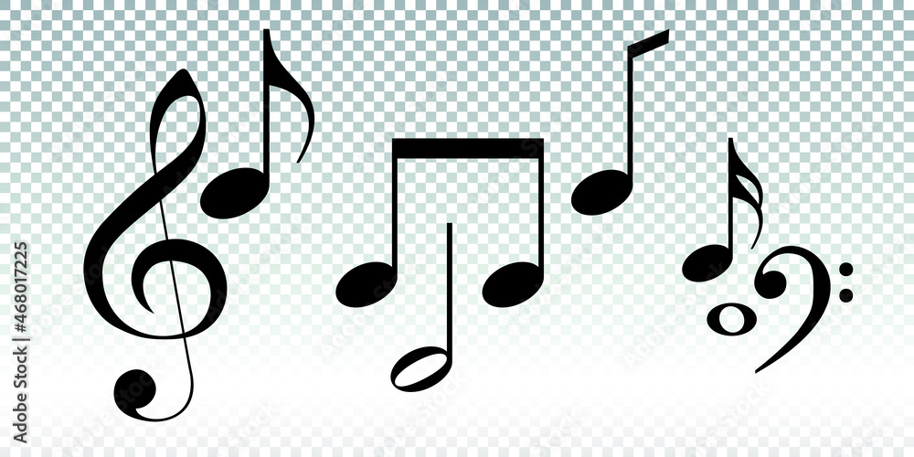 Music notes icon set. Musical symbols. Silhouettes notation and signs ...