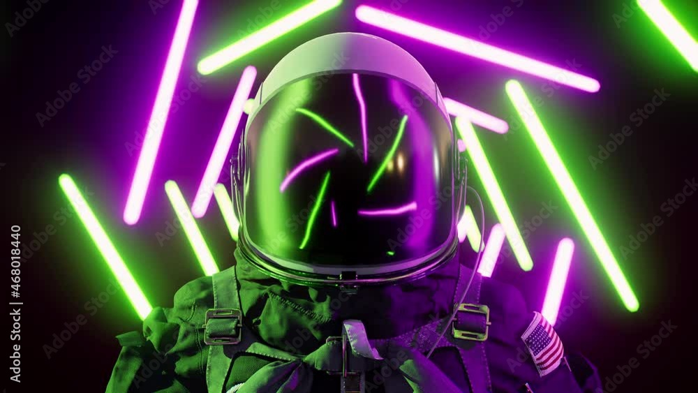 Vidéo Stock Neon astronaut futuristic concept. Retrowave style Vj loop ...
