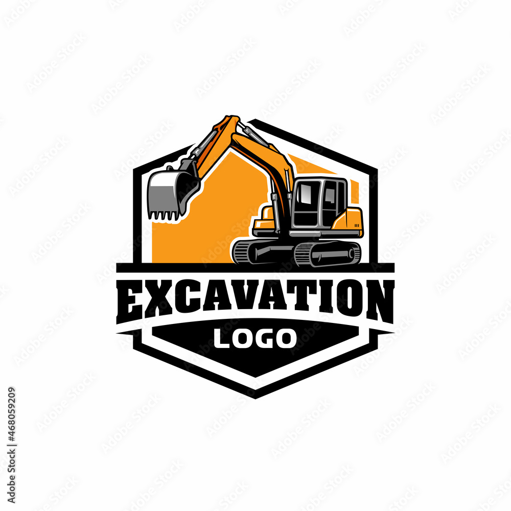 excavator - heavy equipment construction - earth mover logo vector ...