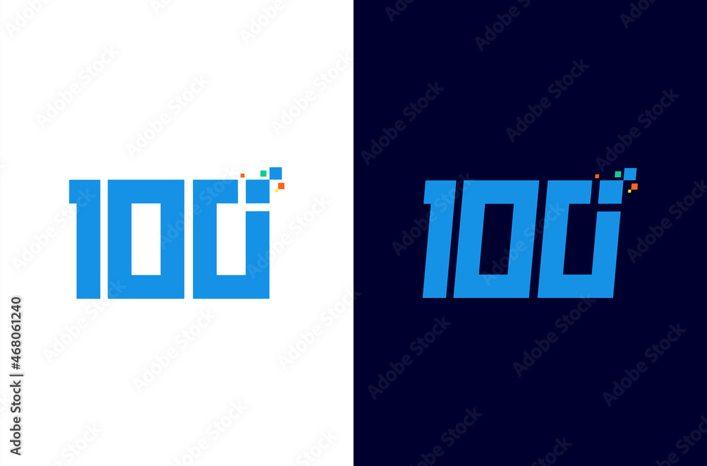 Number 100 digital logo design with pixel Stock Vector | Adobe Stock