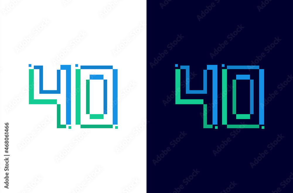 Number 40 digital logo design with pixel icon for technology template ...