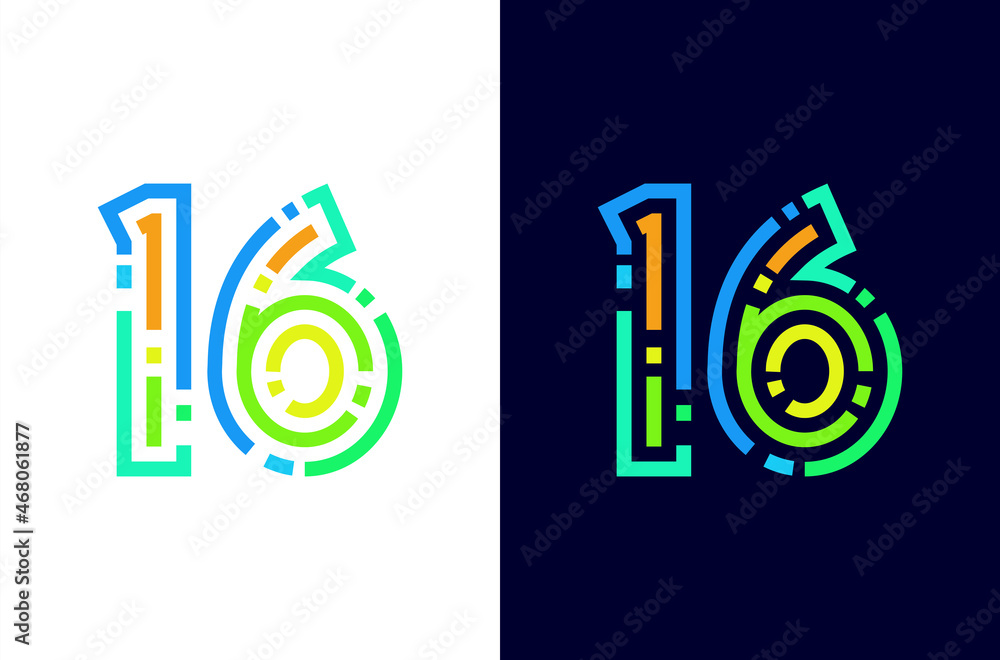 Number 16 digital logo with colorful line Stock Vector | Adobe Stock