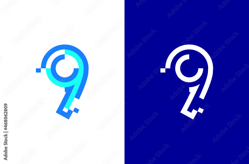 Number 9 digital logo. Numbers design with technology concept. Line ...
