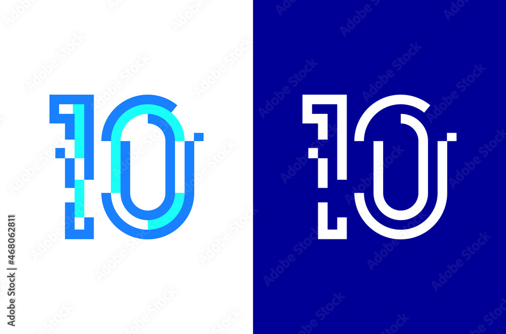 Number 10 digital logo. Numbers design with technology concept. Line ...