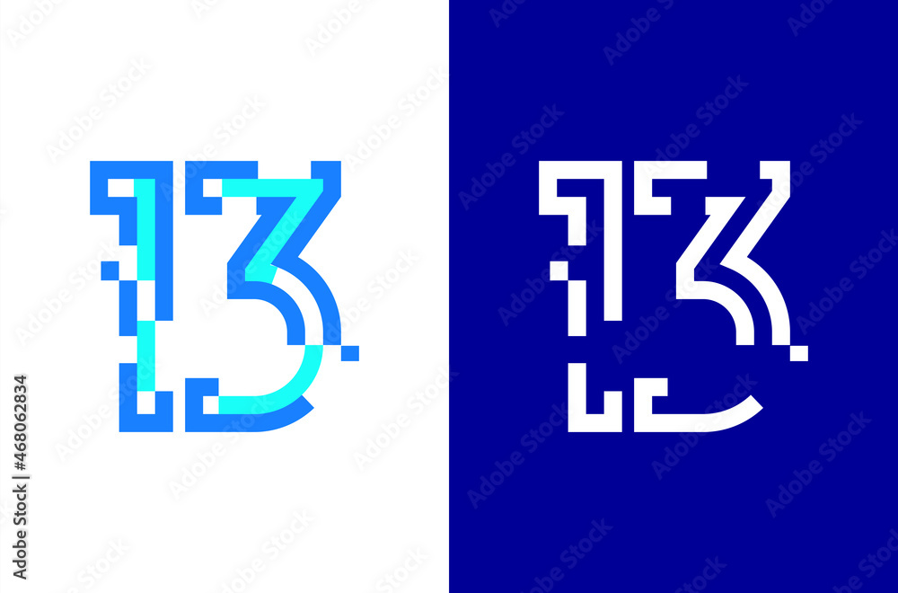 Number 13 digital logo. Numbers design with technology concept. Line ...