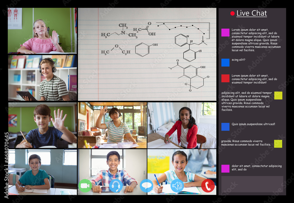 Video call interface with schoolchildren on screen Stock Photo | Adobe ...