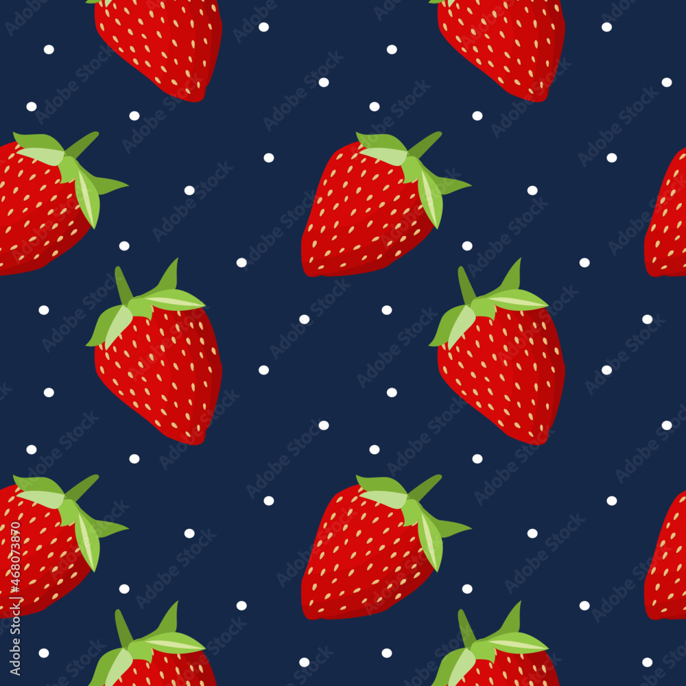 Cute strawberry seamless pattern vector on dark blue Background design ...