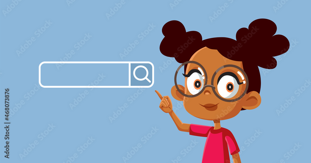 Little School Girl Pointing to Search Bar Vector Cartoon Stock Vector ...