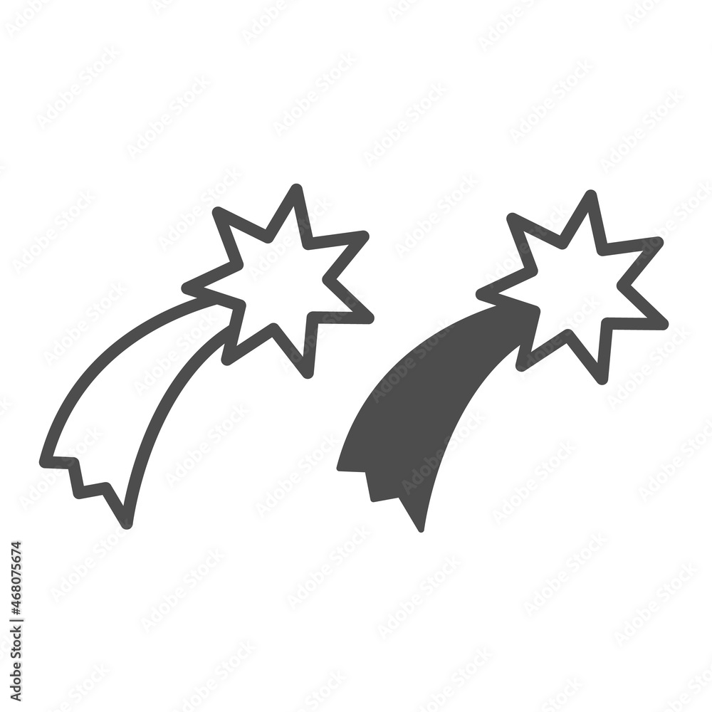 Shooting star, comet, falling line and solid icon, education concept ...