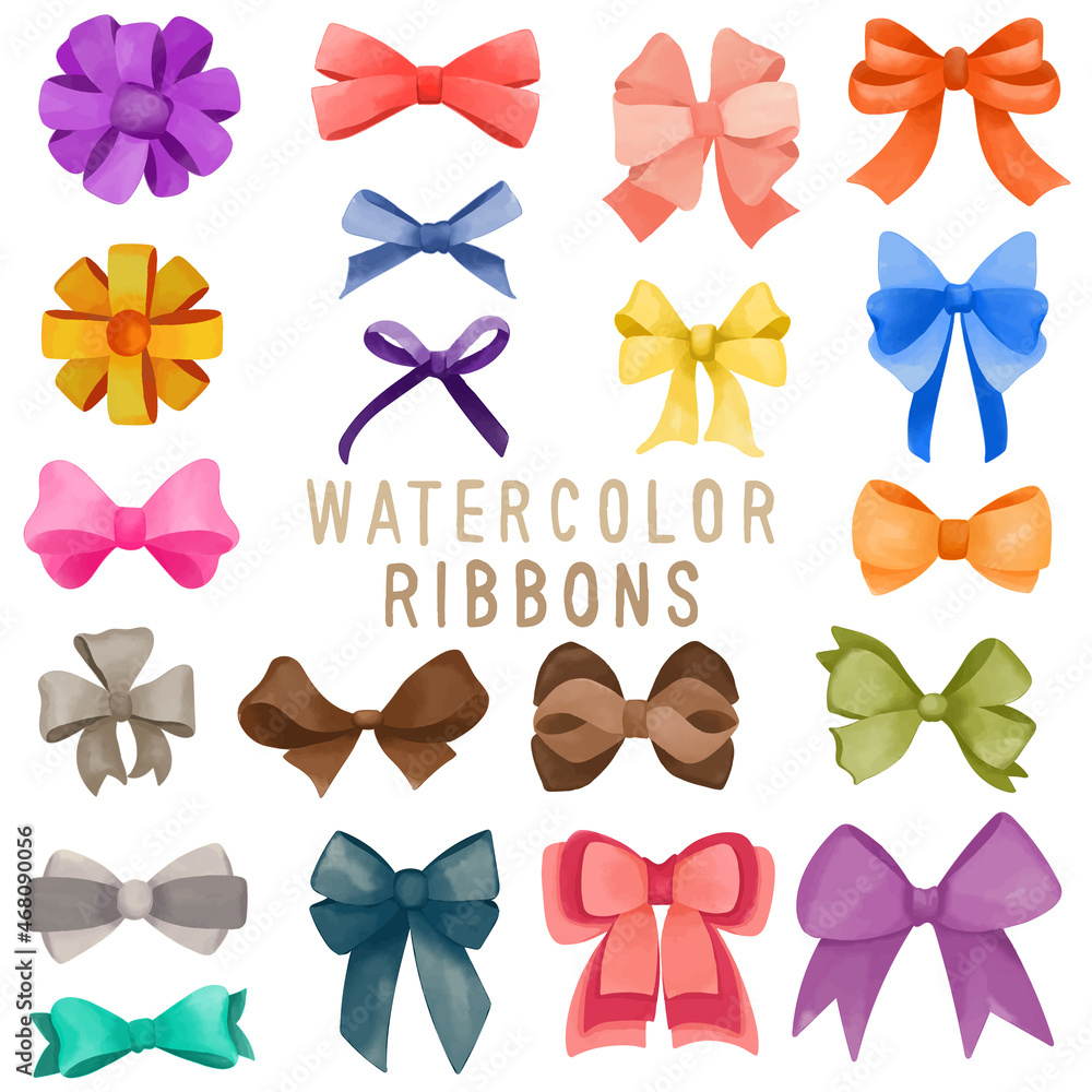 Set of watercolor painted Ribbon, Ribbon clipart. Hand drawn isolated ...
