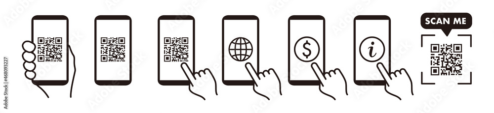 QR code scan icon with smartphone, scan me barcode sign, Vector ...