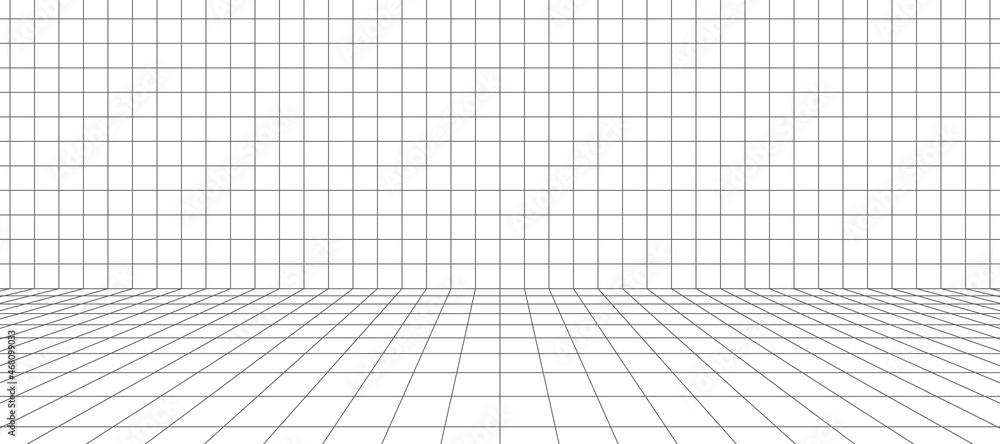 3d wireframe grid room. 3d perspective laser grid. Cyberspace white ...
