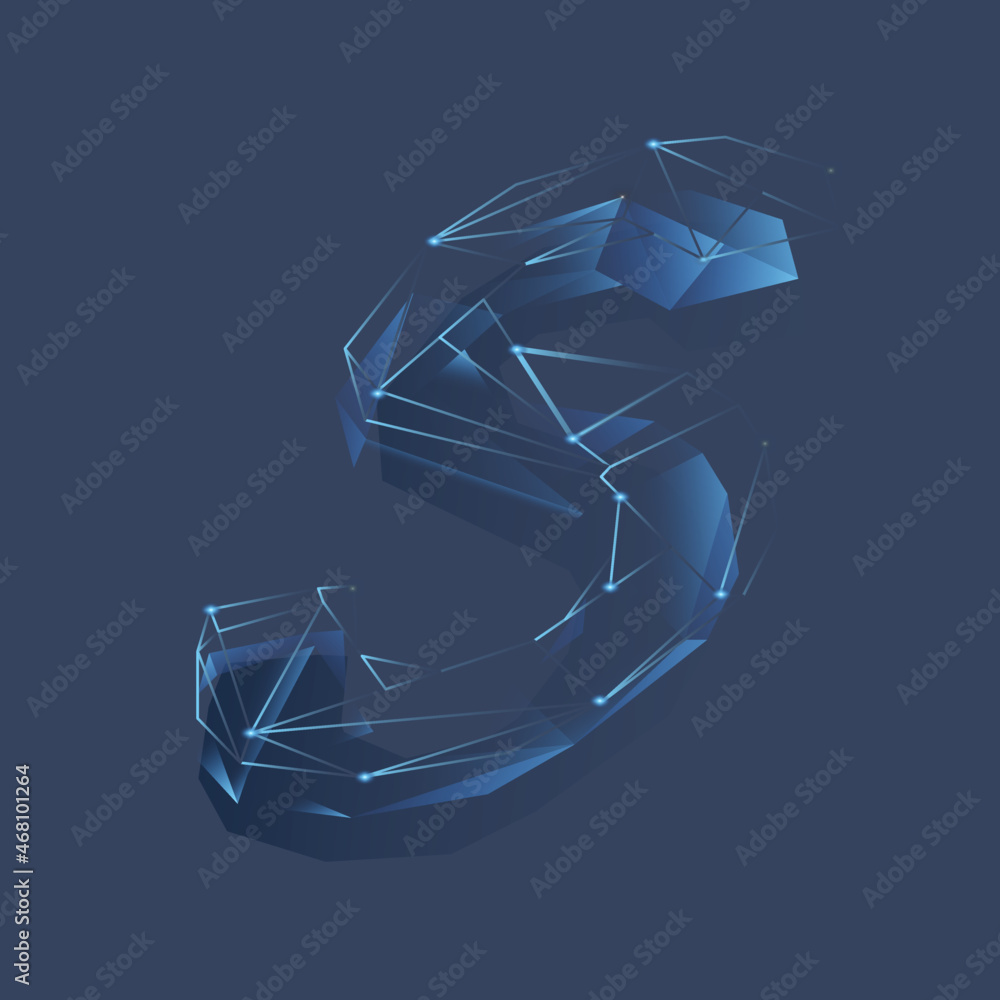 Abstract image letter S in glowing blue. Low poly, linear and ...