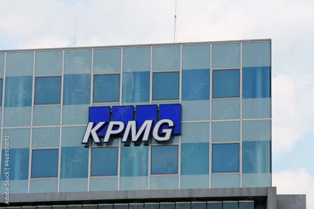 Building exterior and logo or brand or sign of KPMG Berlin. Suitable ...