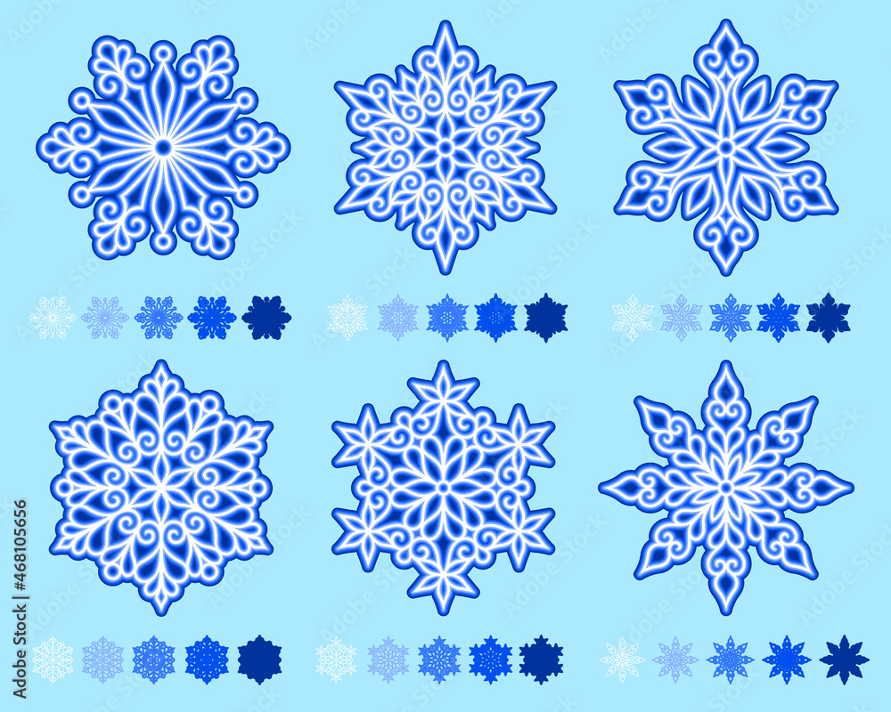3D Snowflake silhouette paper cut. Vector layered snowflakes template ...