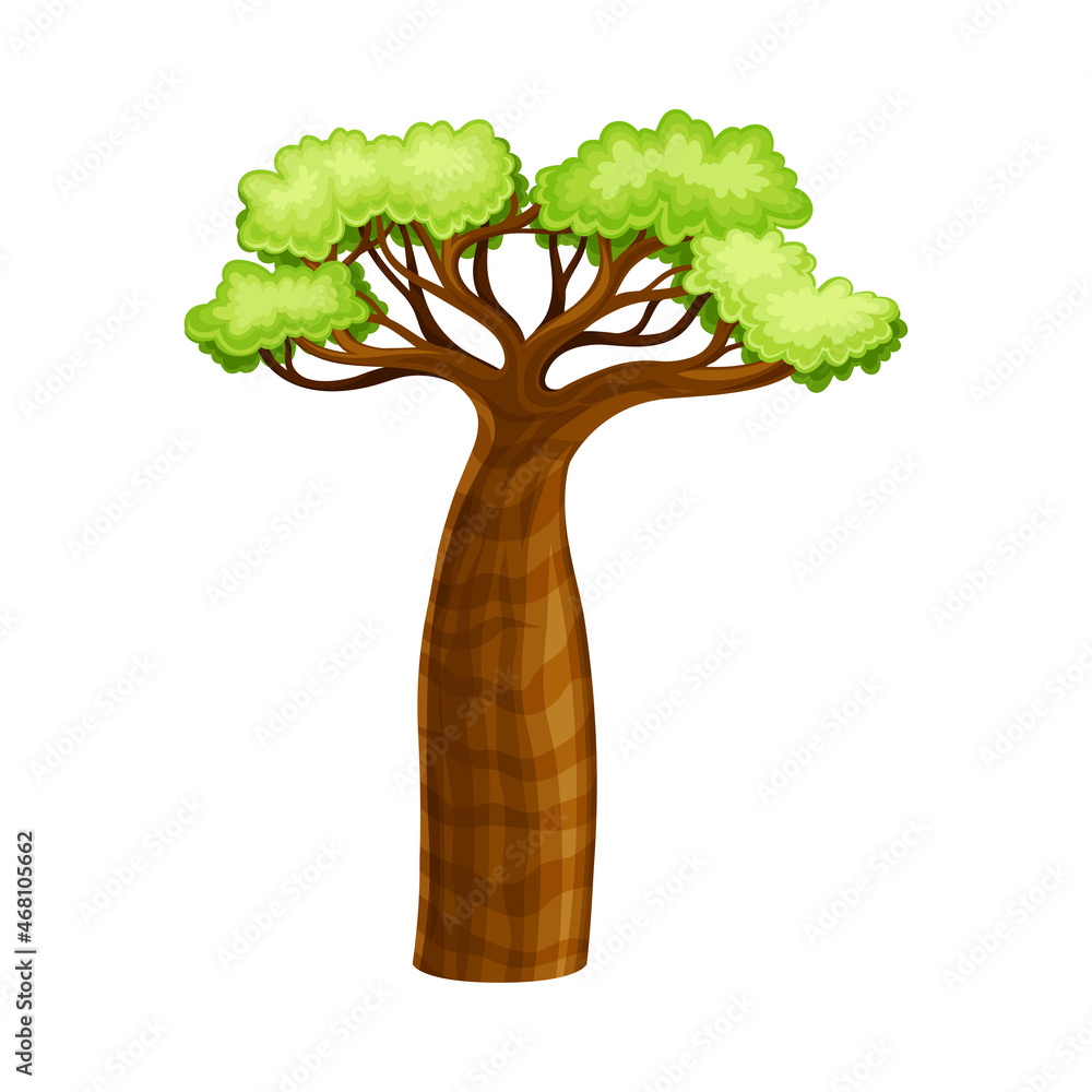 Powerful baobab tree, African landscape design element cartoon vector ...
