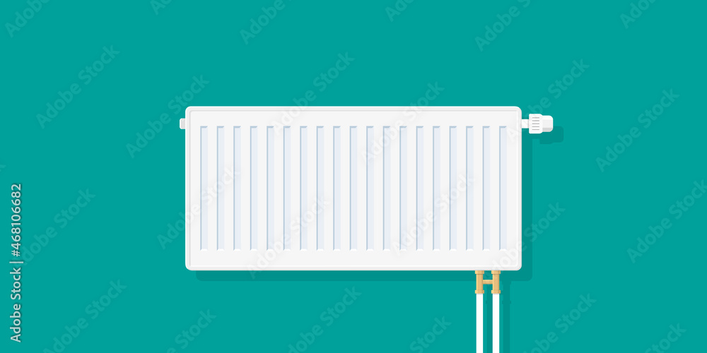 Heater radiator at home. Central heater radiator on wall of room with ...