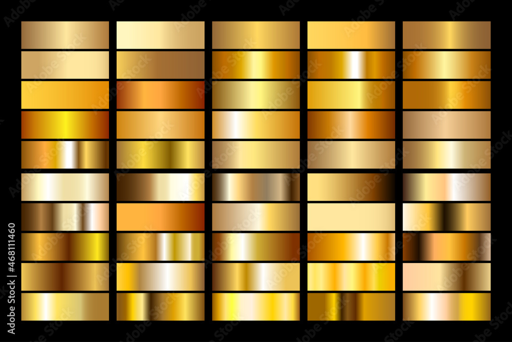 big vector collection of shiny golden gradients isolated on black ...