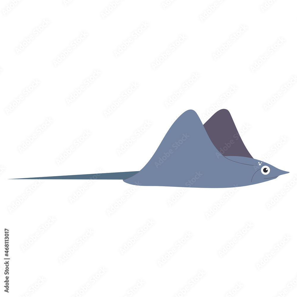 Beautiful cartoon illustration with colorful sea animals stringray on ...