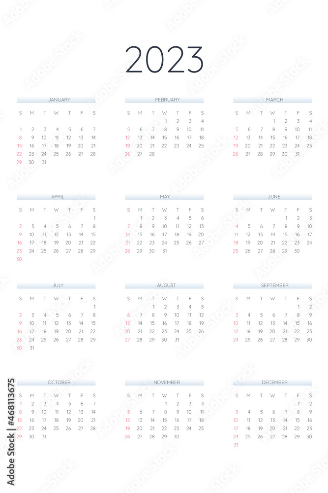 2023 calendar template in classic strict style. Monthly calendar ...