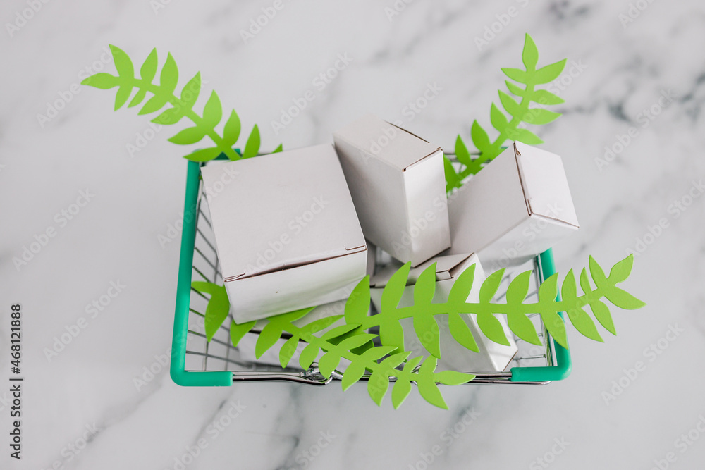 sustainability and cruelty free product concept, shopping basket with ...