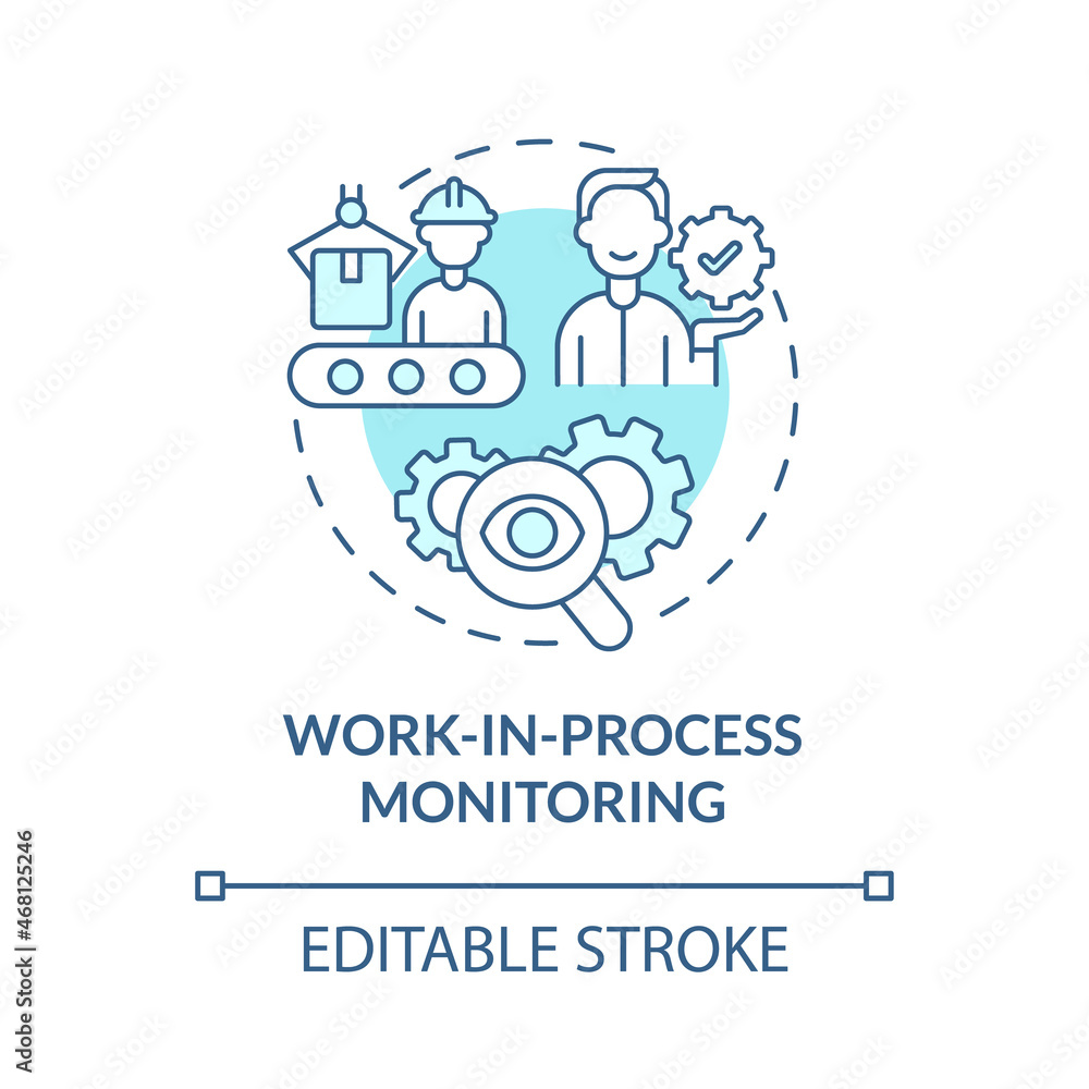 Work in process monitoring blue concept icon. Controlling efficiency of ...