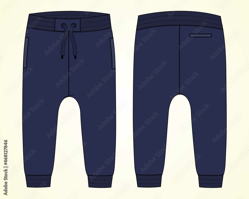 Navy color Basic Sweat pant technical fashion flat sketch template ...