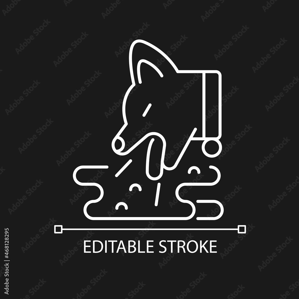 Vomiting pet white linear icon for dark theme. Emesis and throwing up ...