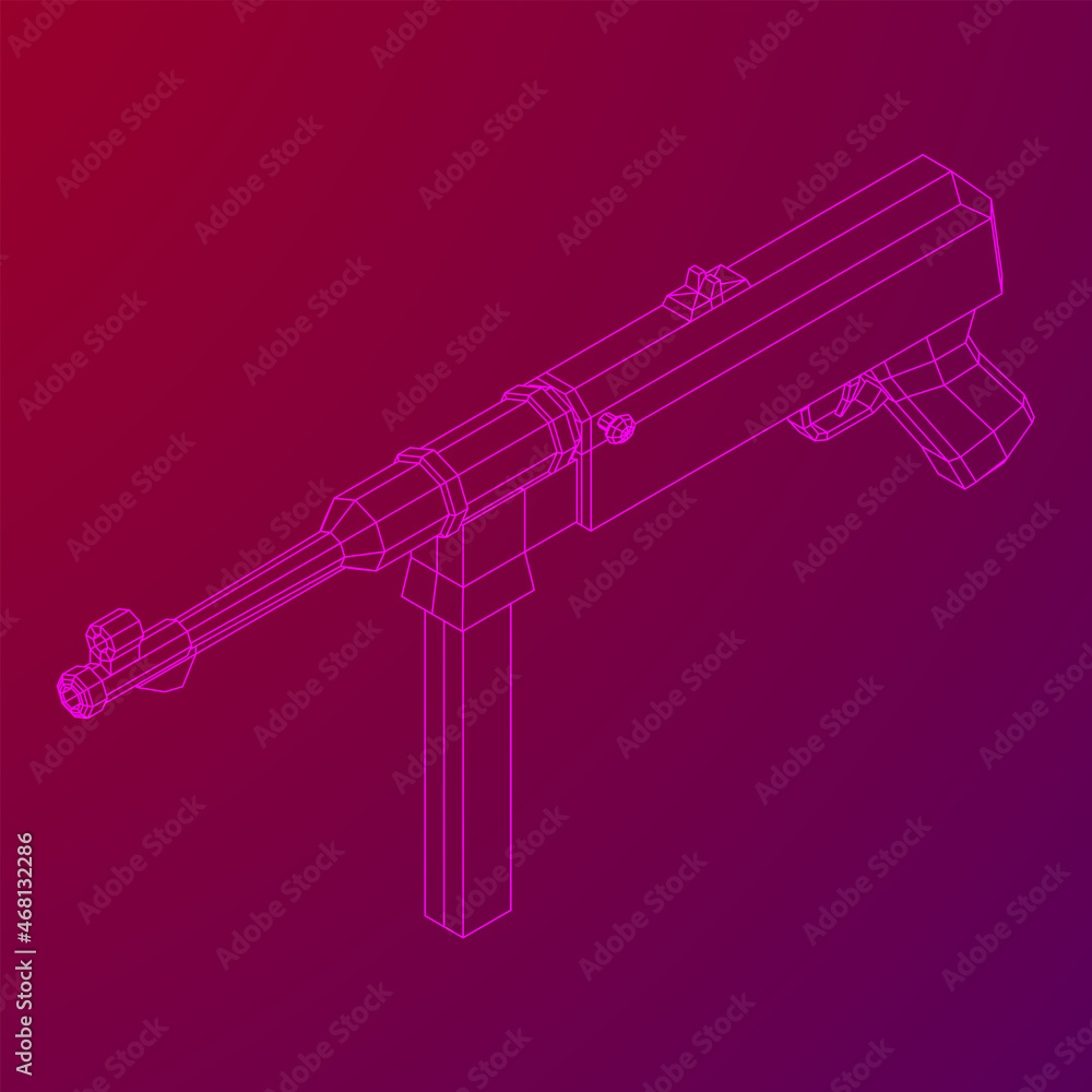Submachine gun german MP 40 world war 2 firearms pistol. Wireframe low ...