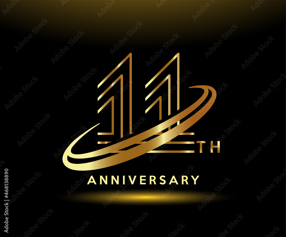 Golden 11 year anniversary celebration logo design inspiration Stock ...