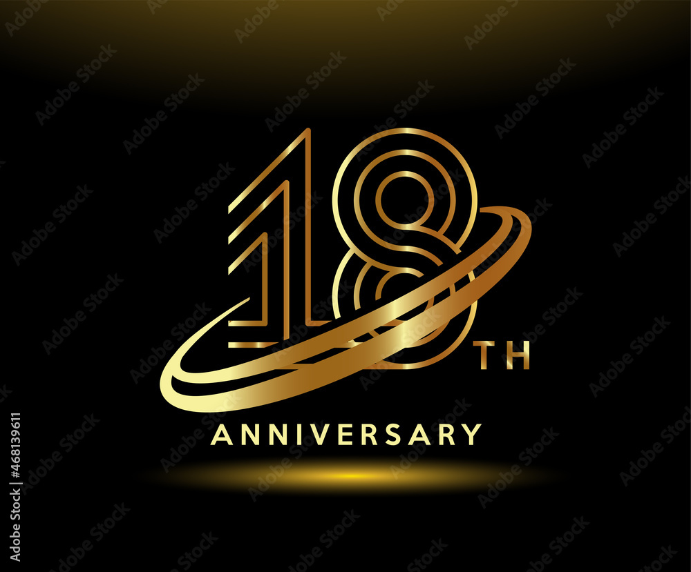Golden 18 year anniversary celebration logo design inspiration Stock ...