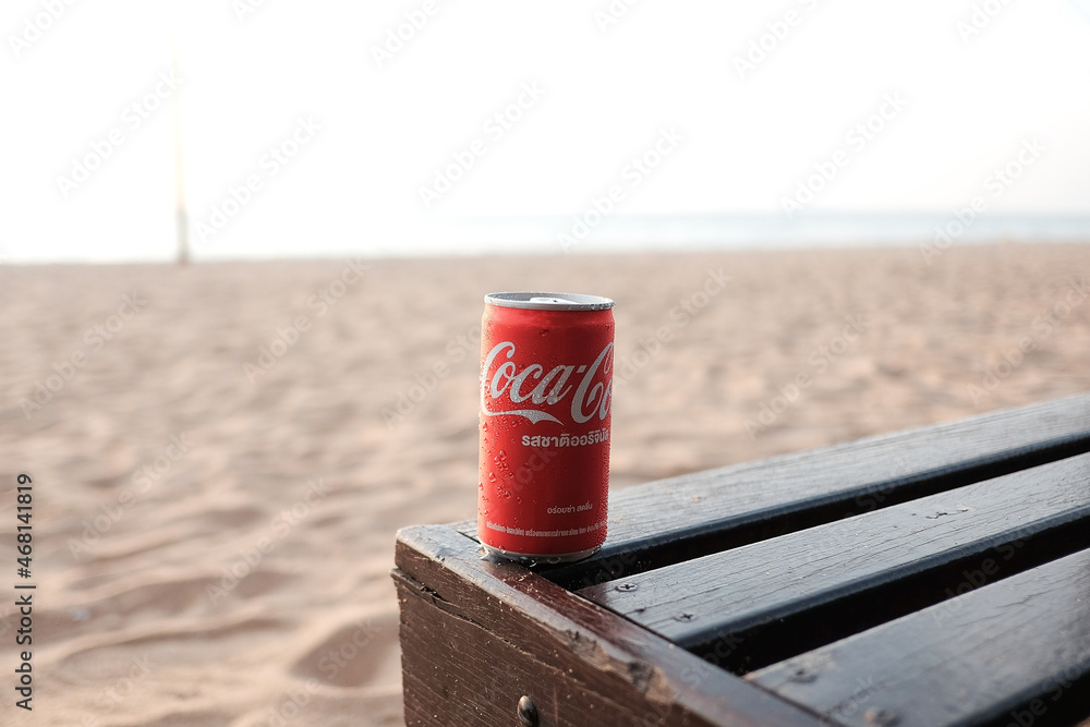 Pattaya, Thailand - November 5, 2021: Coca-Cola or coke can with sea ...