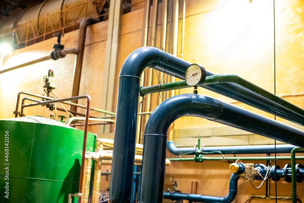 stainless steel tanks and pipe with pressure meter in equipment tank ...