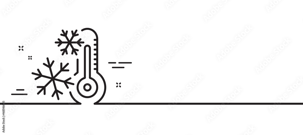Freezing thermometer line icon. AC cold temperature sign. Fridge ...