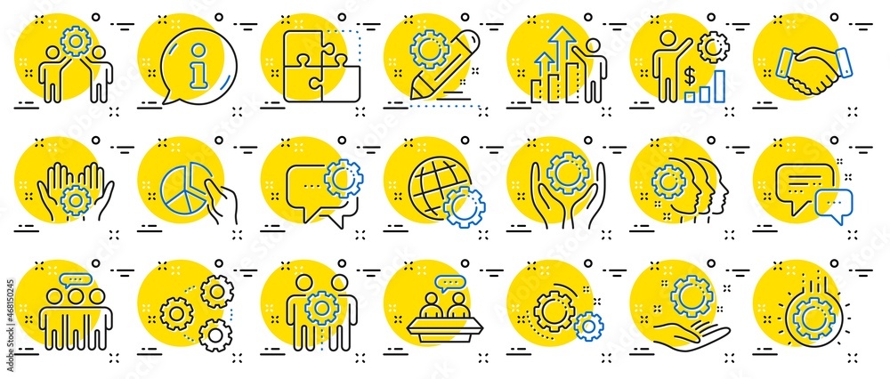 Employees benefits line icons. Business strategy, handshake and people ...