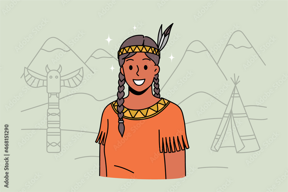 Native American indian woman in traditional national clothes. Smiling ...