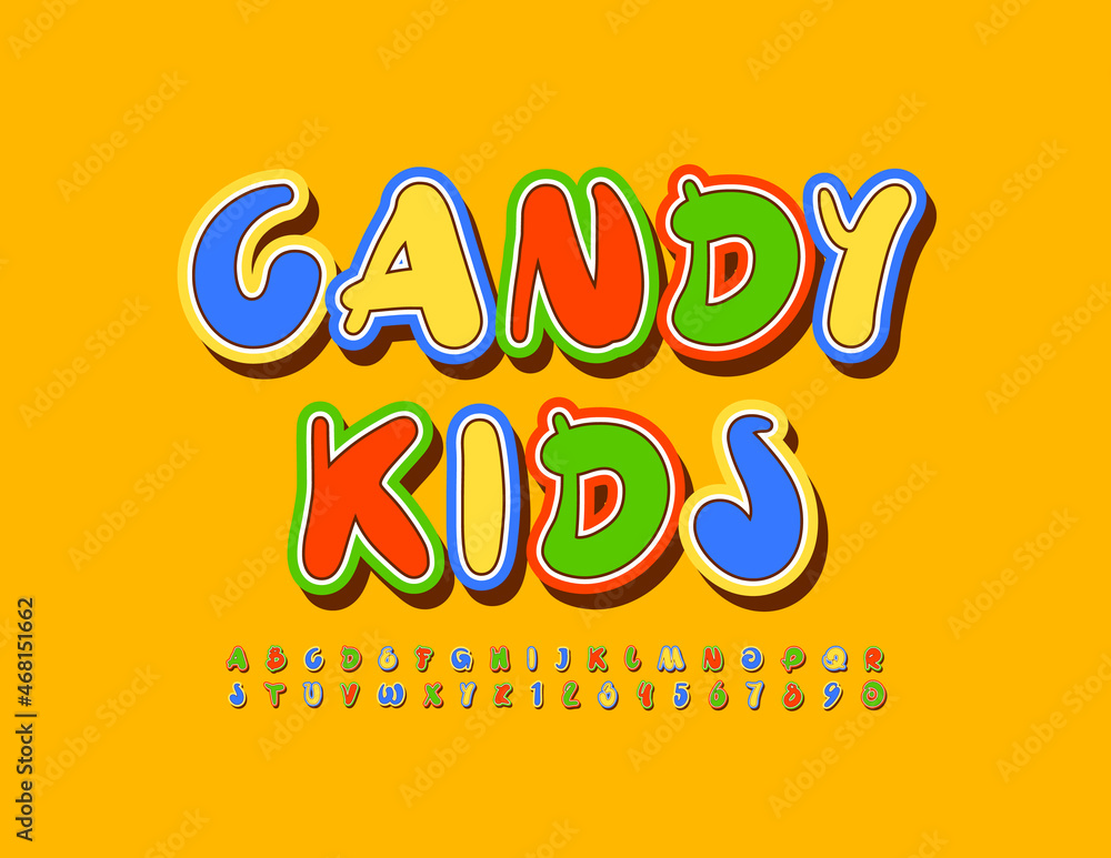Vector colorful sign Candy Kids with handwritten Alphabet Letters and ...