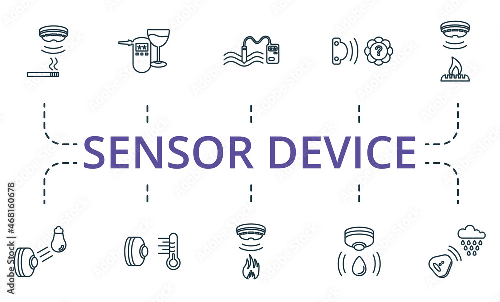 Sensor Device icon set. Collection of simple elements such as the water ...