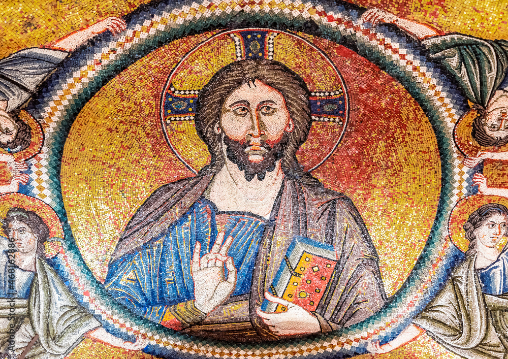 Medieval religious mosaic portraiting Jesus Christ Stock Photo | Adobe ...