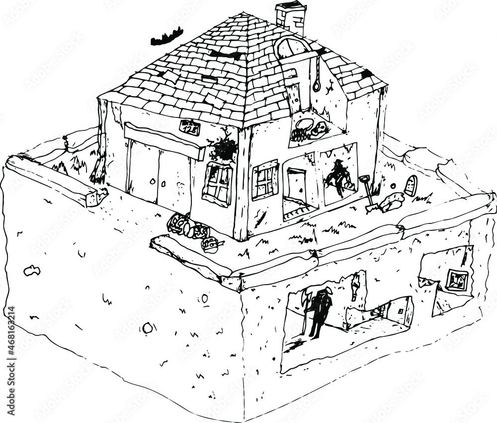 Vector hand drawing detailed honor of the house. Drawing rooms and ...