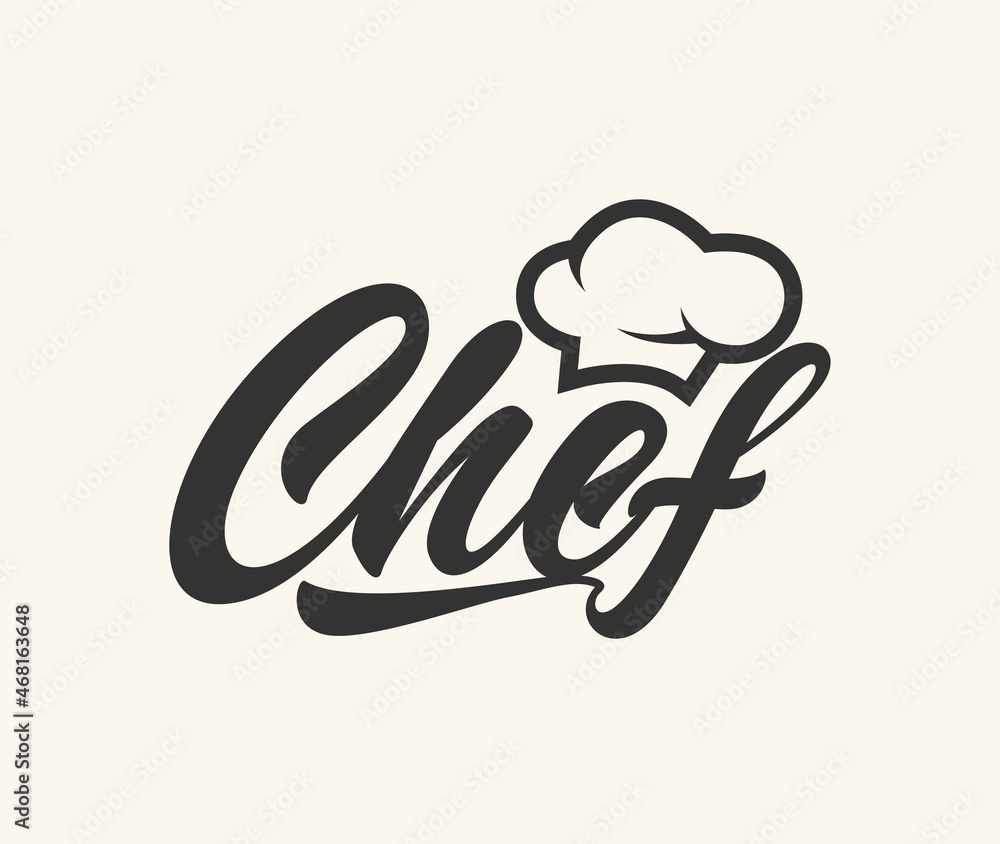 Chef Cooking logo with hat and lettering. Vector illustration. Stock ...