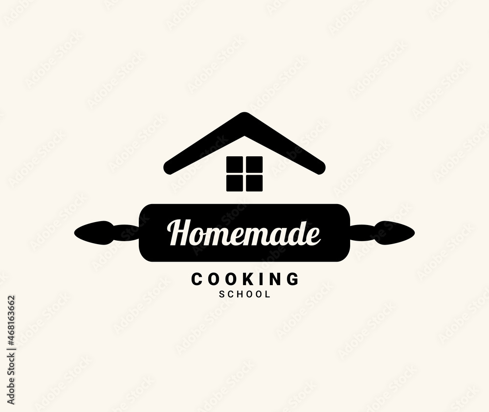 Cooking at home logo. Homemade logotype with rolling pin and house ...