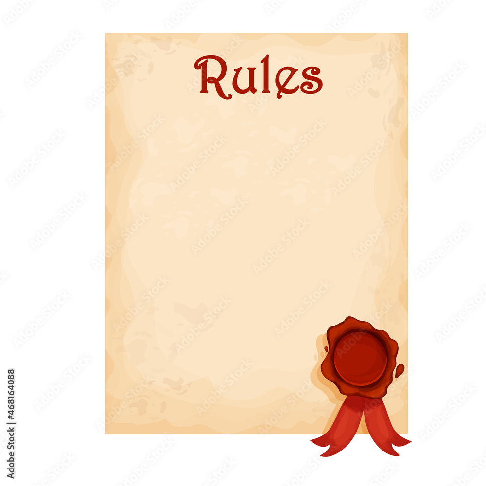 Rules checklist, parchment paper reminder with wax seal in cartoon ...