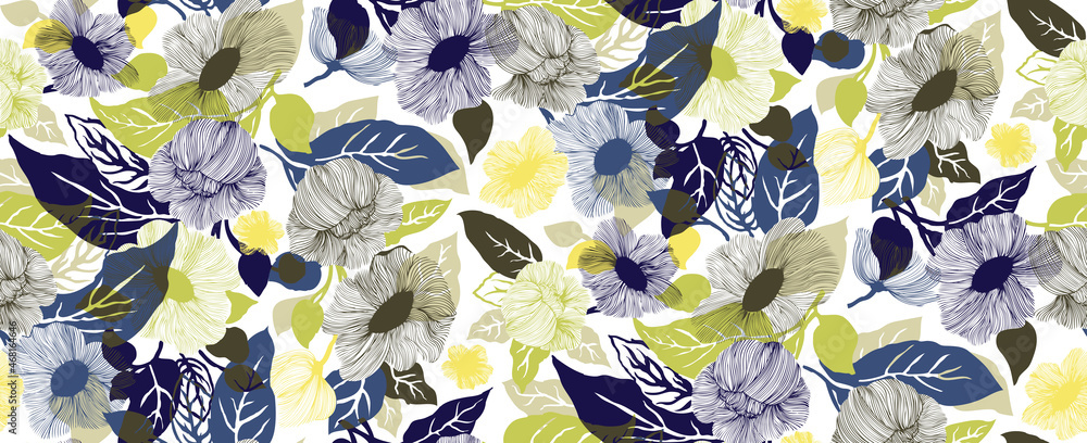 Seamless tiled flower repeat with a rotary spec repeat for print ...