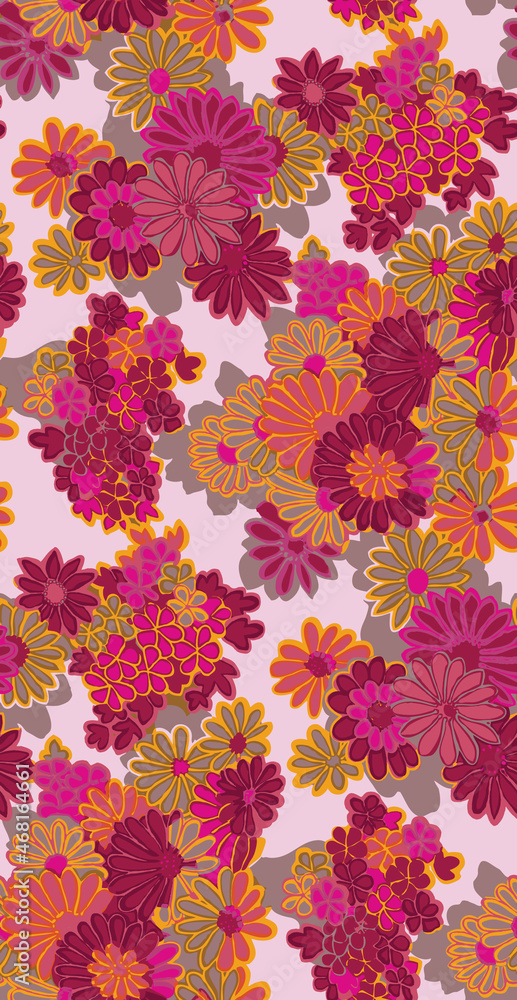 Seamless tiled flower repeat with a rotary spec repeat for print ...