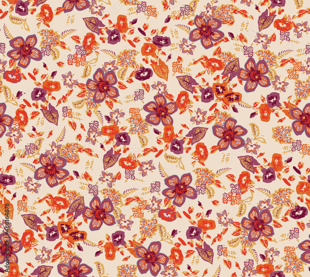 Seamless tiled flower repeat with a rotary spec repeat for print ...