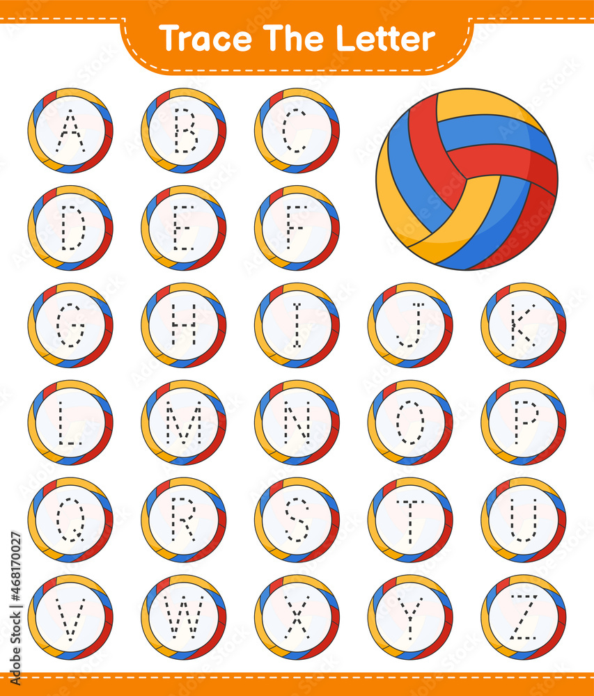 Trace the letter. Tracing letter alphabet with Volleyball. Educational ...