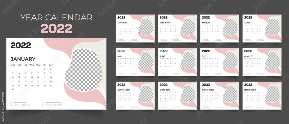 2022 Year Desk table minimal corporate business company office calendar ...