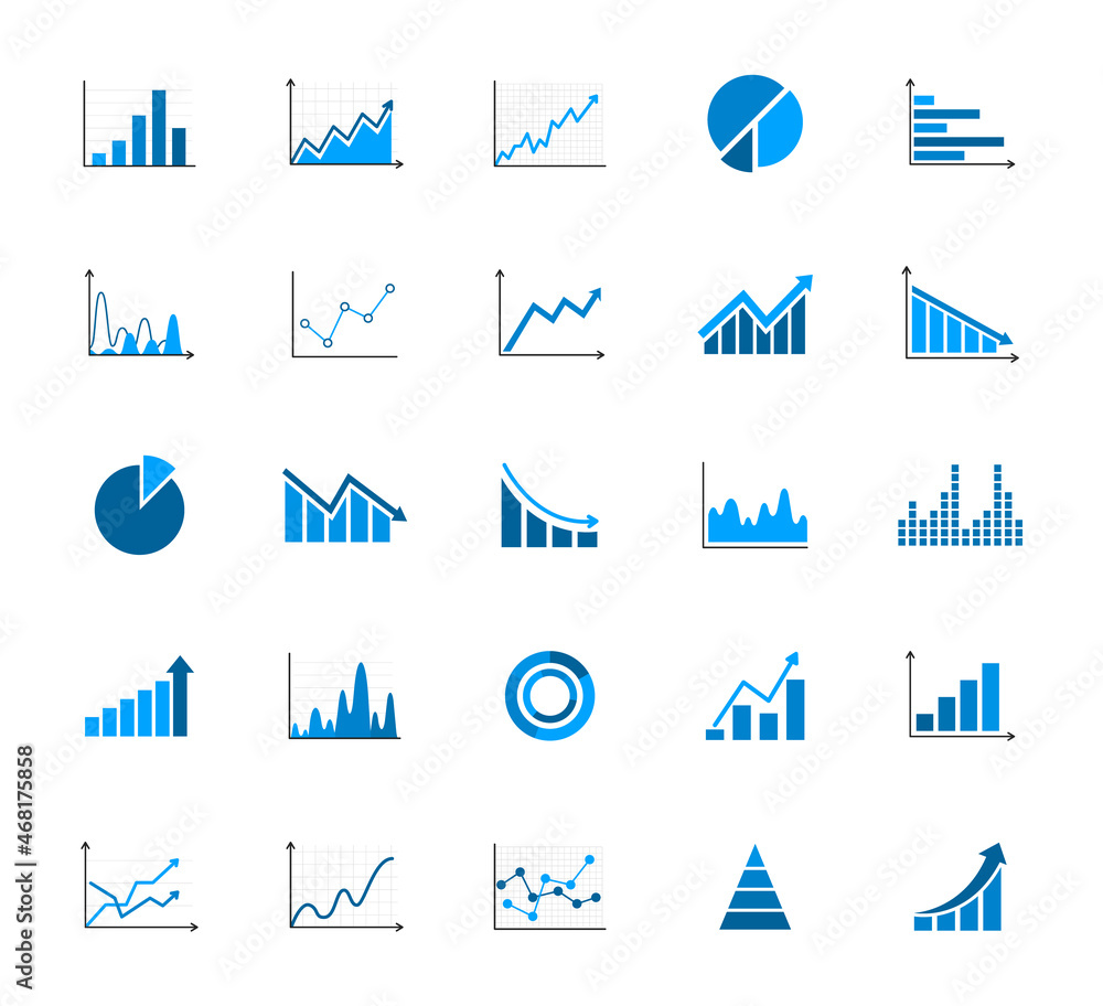 Set of business graph and charts icons. Business data charts. Colorful ...