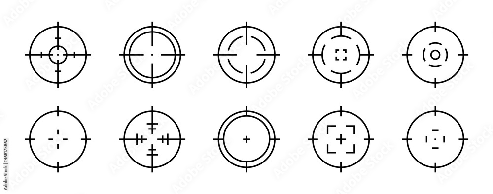 Target aim icon set. Targets and destination. Crosshair or sight icons ...